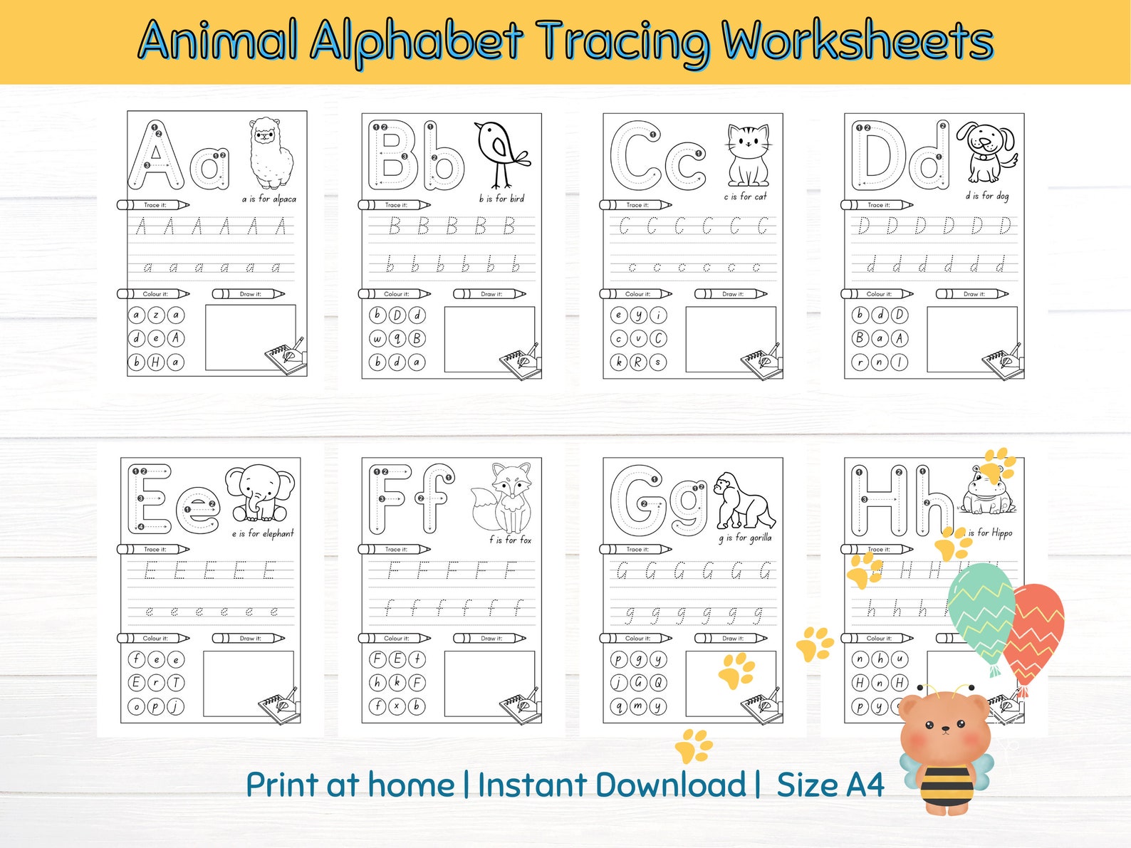 Custom Name Tracing Bundle, Handwriting Practice Sheet, Animal Theme ...