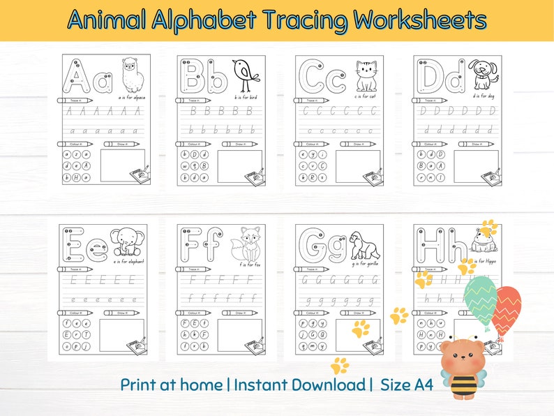 Custom Name Tracing Bundle, Handwriting Practice Sheet, Animal Theme ...