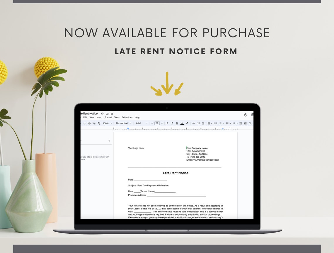 Late Rent Notice Form Template | Us Letter Size | Editable Template ...