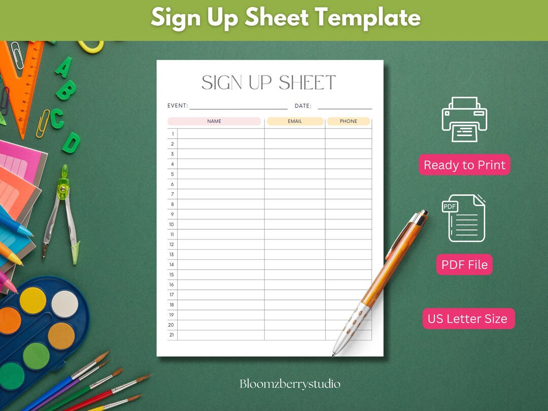 Sing up Sheet Template | Us Letter Size | Ready to Print | Sing up ...