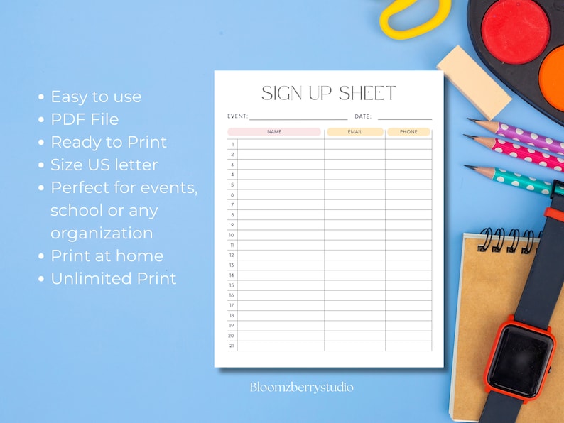 Sing up Sheet Template | Us Letter Size | Ready to Print | Sing up ...