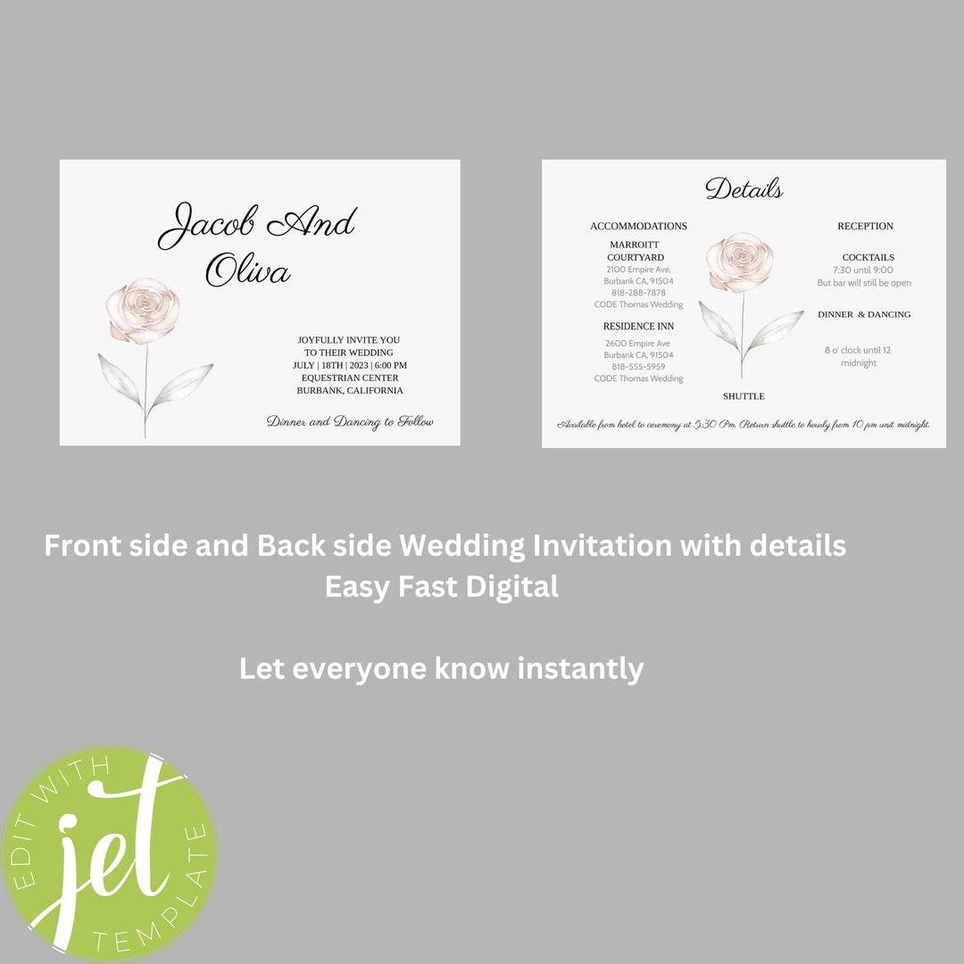 Cream Flower Double-sided PRINTABLE Wedding Invitation Template ...