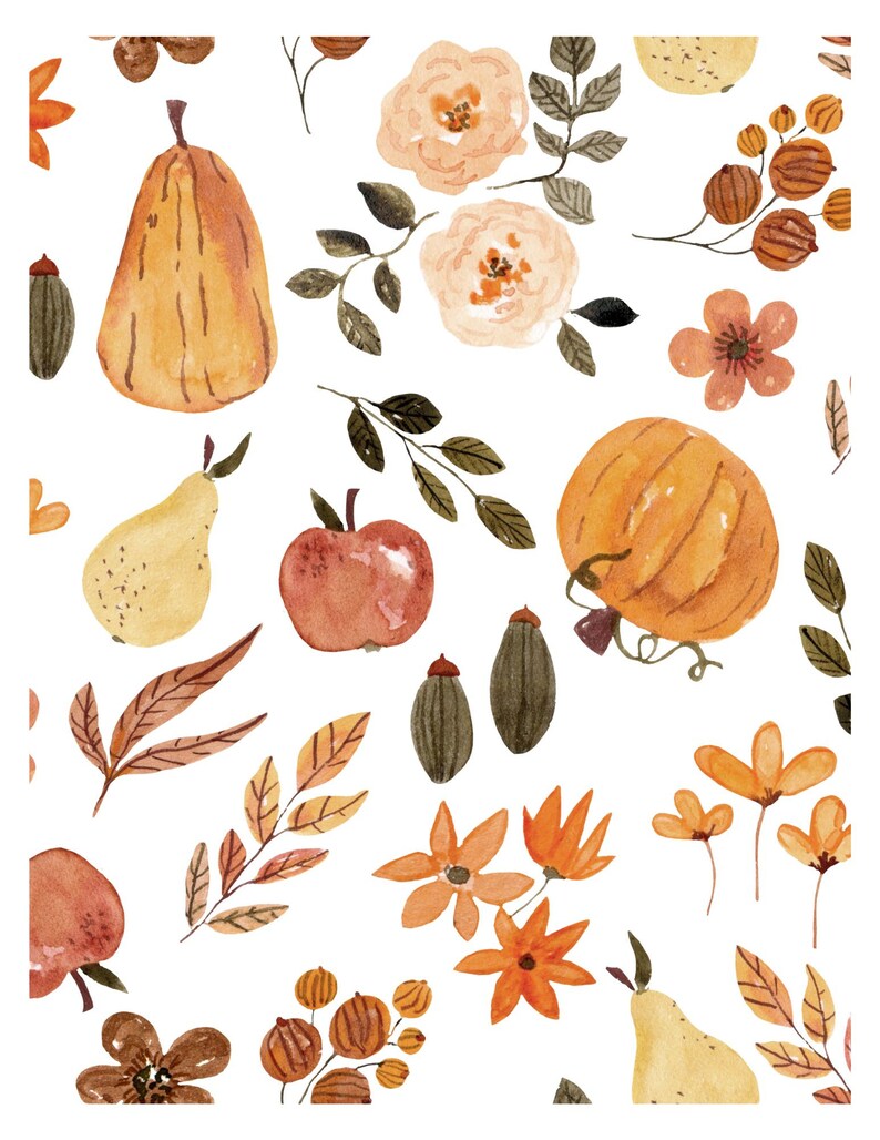 Pumpkin and Floral Print | Printable Wall Art | Digital Download | Wall ...
