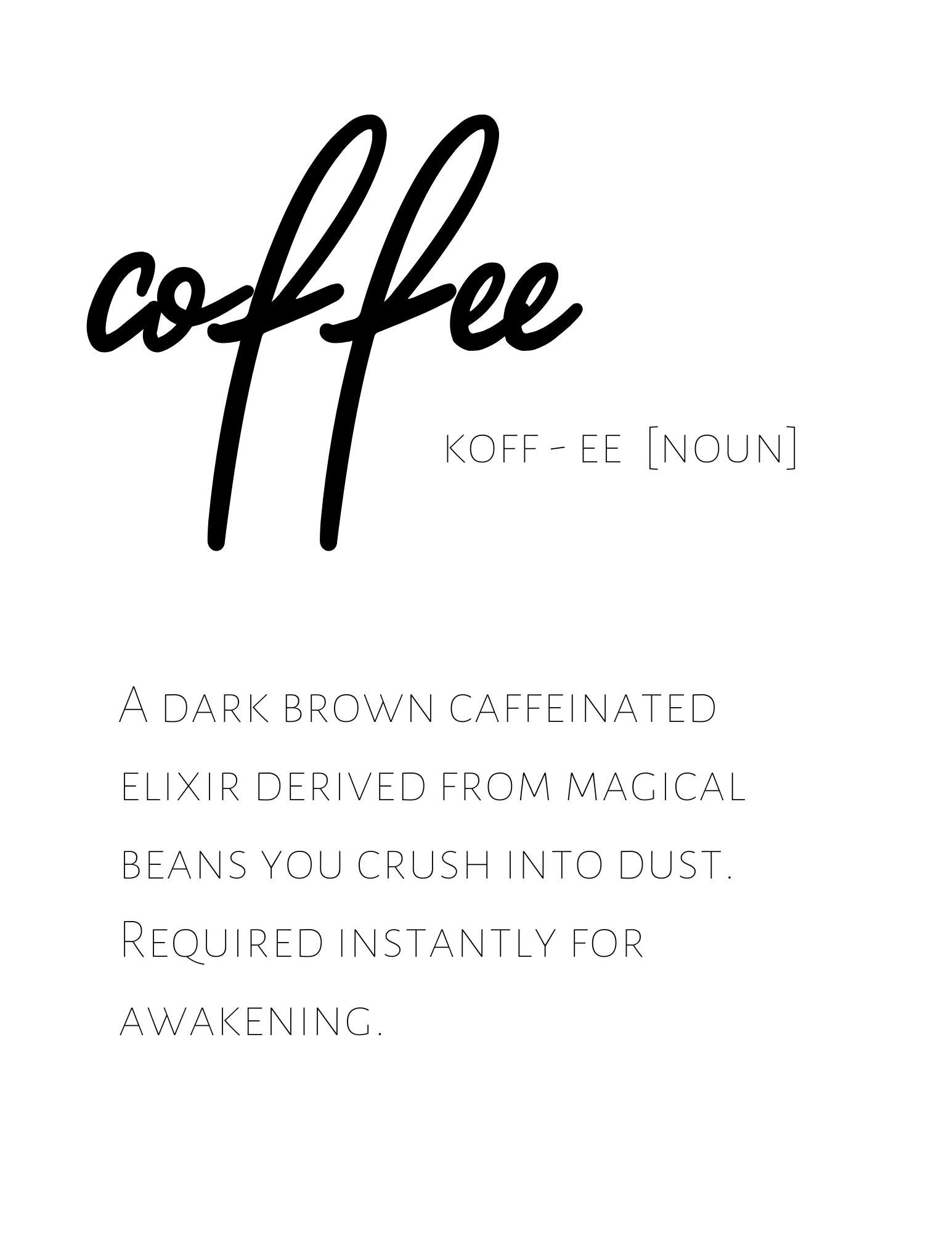 Coffee Definition Print Printable Wall Art Digital Download Wall Decor ...