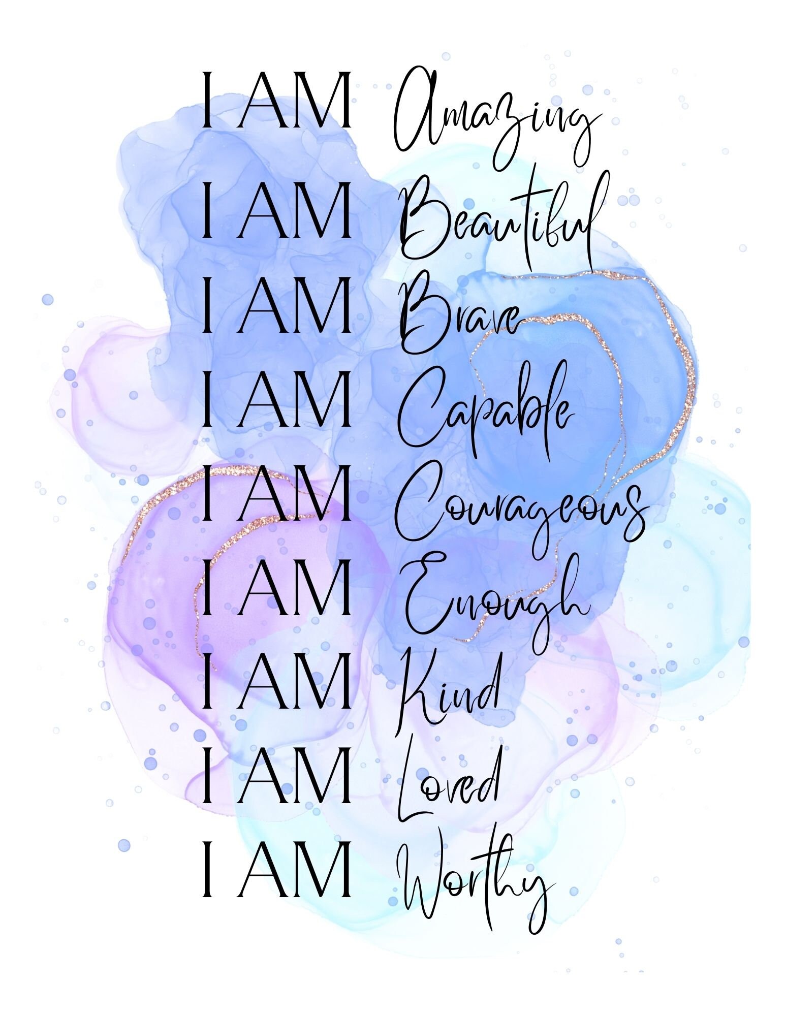 Daily Affirmations List With Purple and Blue Background - Etsy