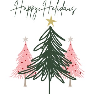 Happy Holidays With Pink and Green Trees Print Printable Wall Art ...