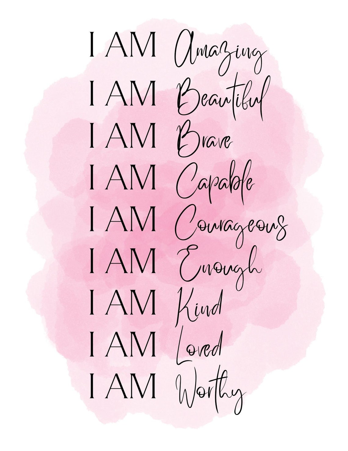 Daily Affirmations List With Pink Background| Affirmation Print ...