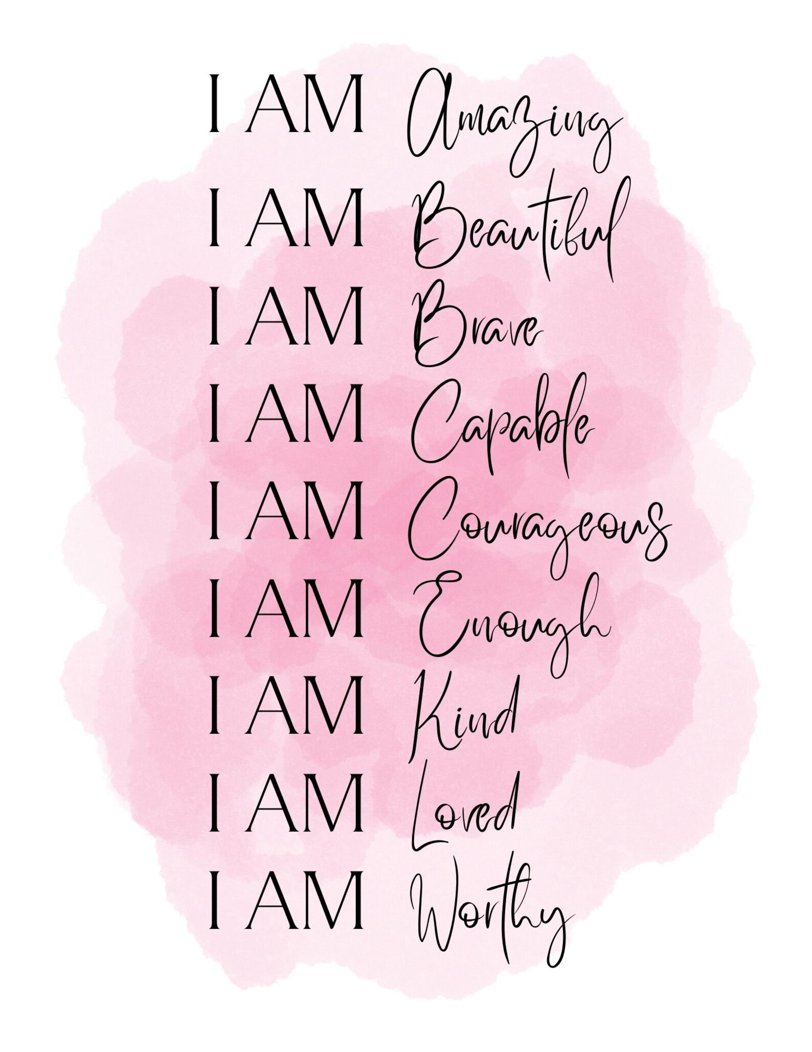 Daily Affirmations List With Pink Background Affirmation Print ...