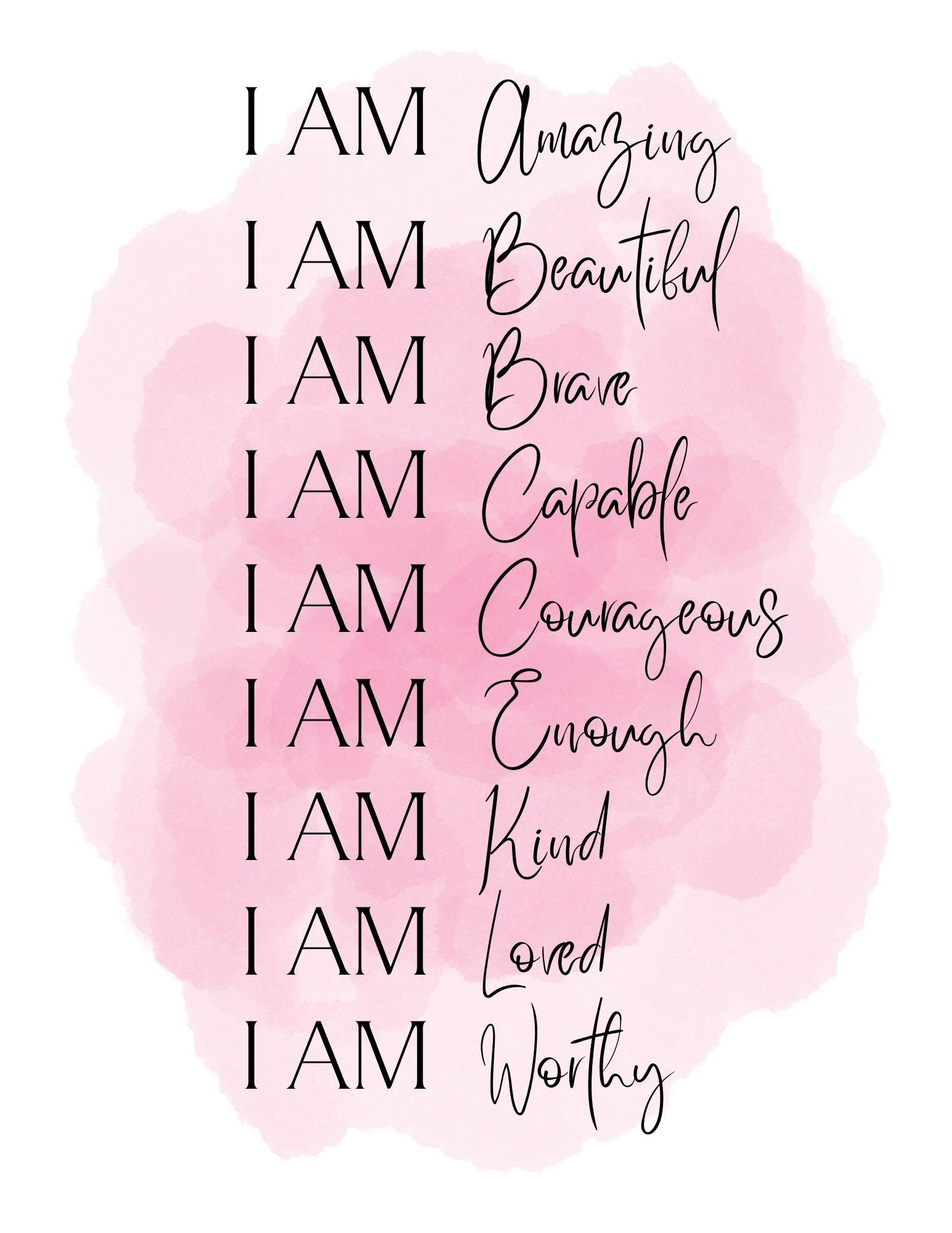 Daily Affirmations List With Pink Background| Affirmation Print ...