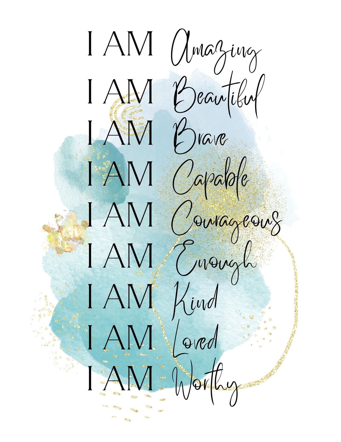 Daily Affirmations List With Teal and Gold Background| Affirmation ...