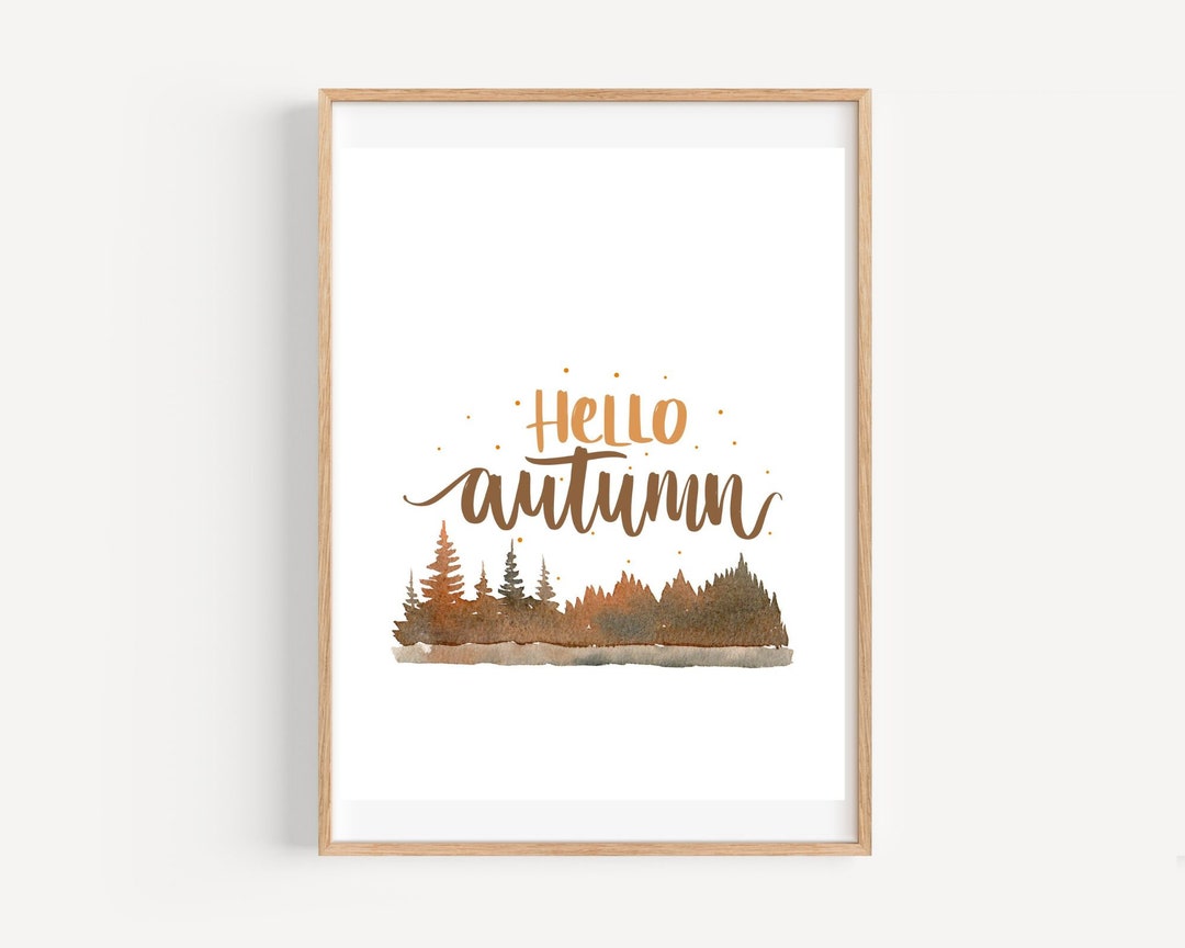 Hello Autumn With Tree Line Print Printable Wall Art Digital Download ...