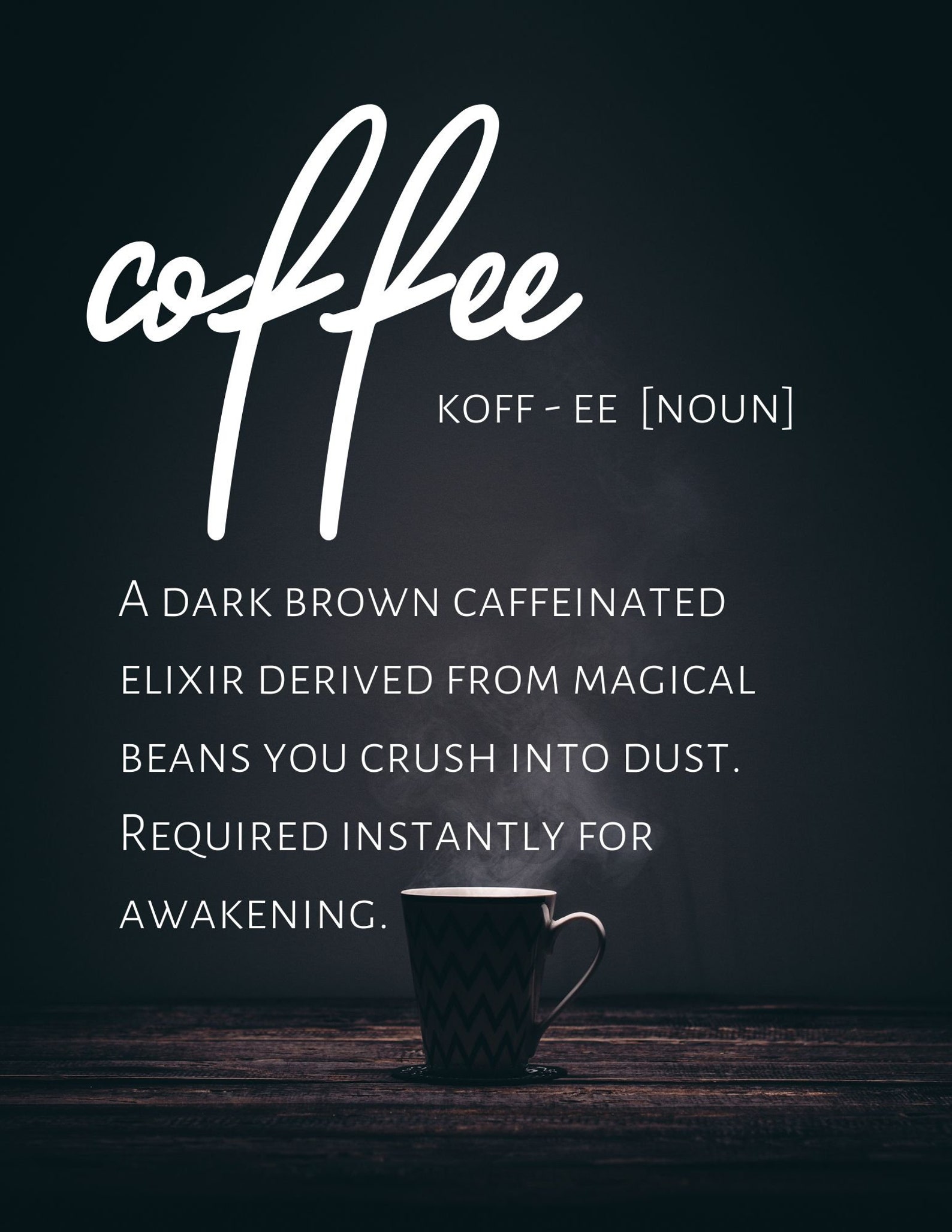 Coffee Definition With Black Background Print | Printable Wall Art ...