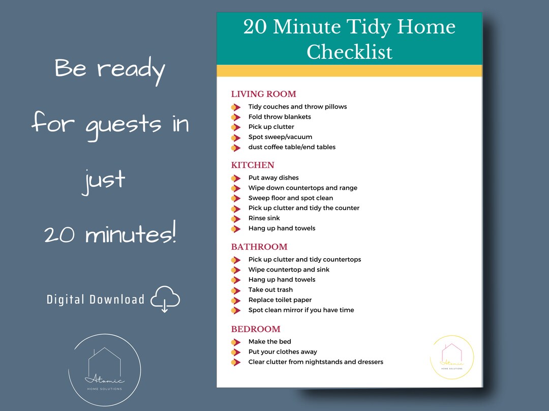 20 Minute Tidy Home Checklist - Etsy