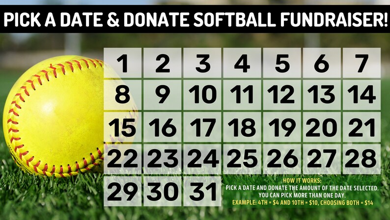 Softball Fundraiser - Pick a Date & Donate! Calendar Fundraiser, Pick a ...