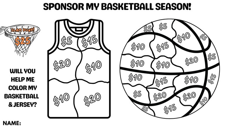 Basketball "color Me" Fundraiser - Sponsor My Season! - Etsy