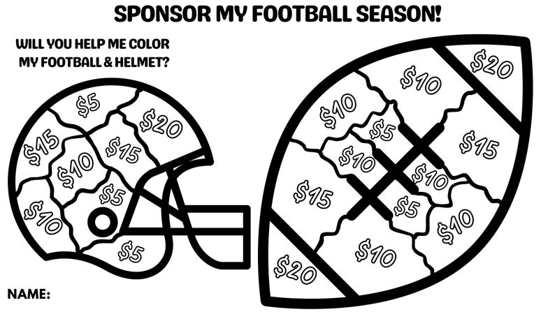 Football "color Me" Fundraiser - Sponsor My Season! - Etsy
