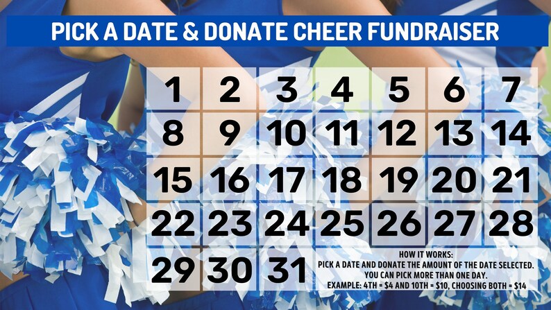 Cheerleading Fundraiser - Pick a Date & Donate! Calendar Fundraiser ...