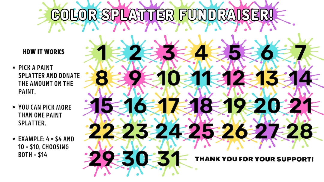 Color Fun Run Fundraiser - Pick a Date & Donate! Calendar Fundraiser ...