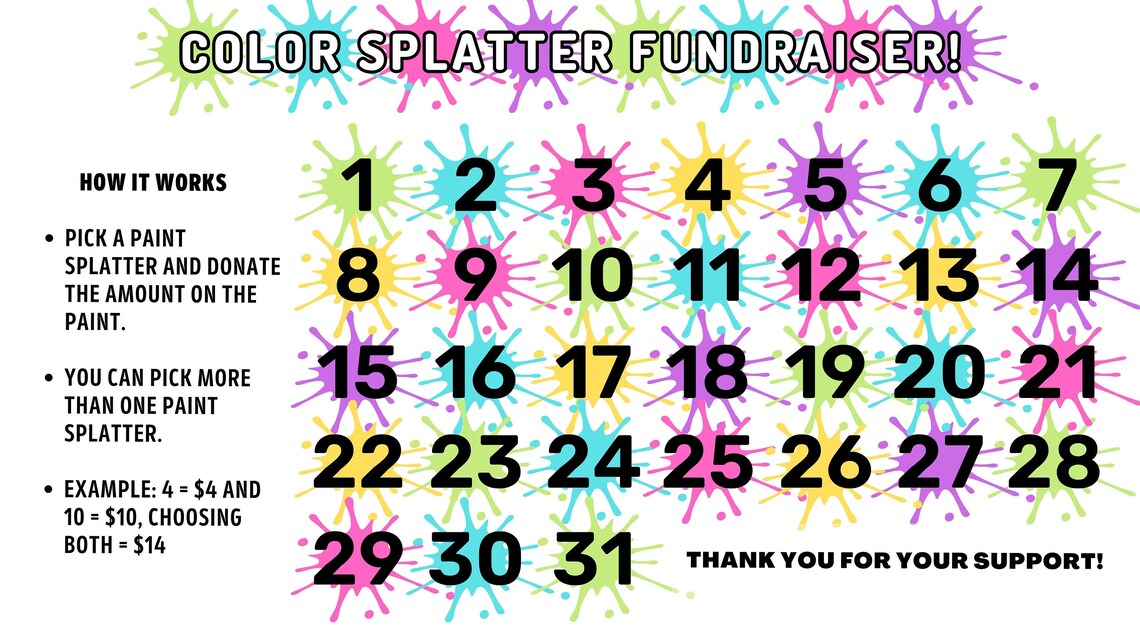 Color Fun Run Fundraiser - Pick a Date & Donate! Calendar Fundraiser ...