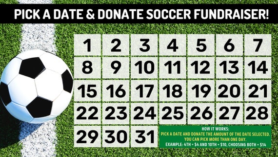 Soccer Fundraiser Pick a Date & Donate Calendar Fundraiser - Etsy