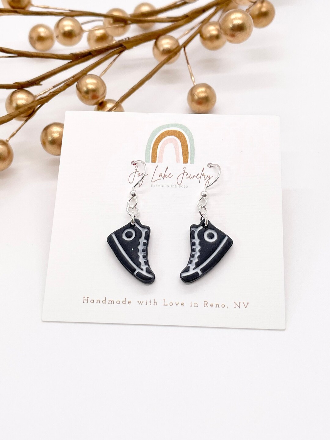Sneaker Earrings, Black and White Hightop Tennis Shoe Earrings ...