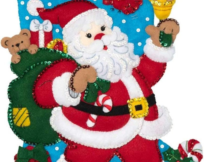 Bucilla 86902E Felt Applique Christmas Stocking Kit, 18, Santa Bell ...
