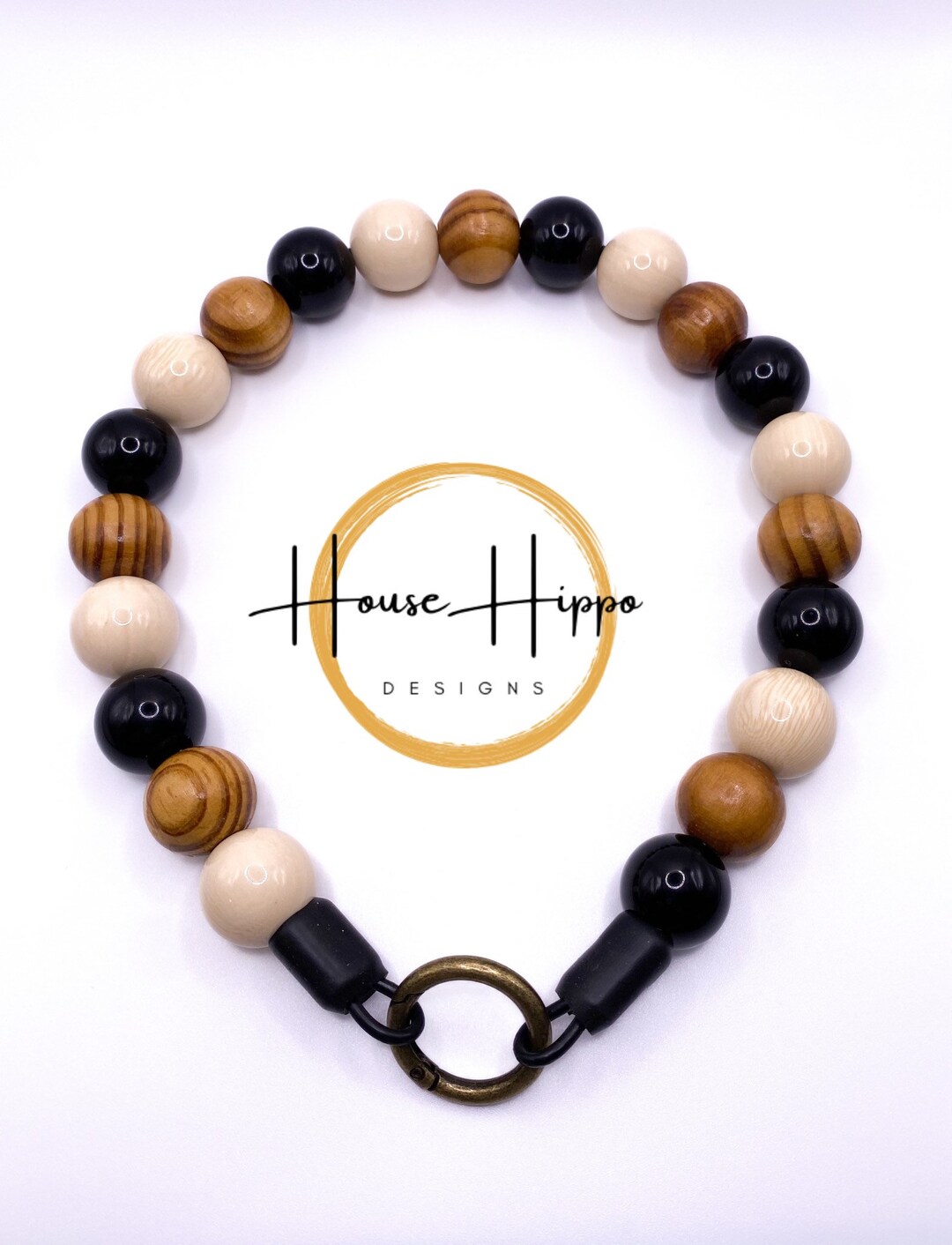 Earth Element Beaded Dog Collar, Dog Necklace, Black Dog Collar, Wooden ...
