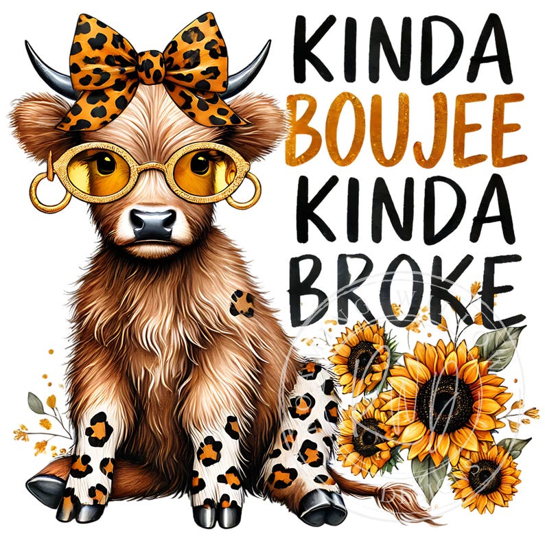Kinda Boujee Kinda Broke Png, Funny Baby Highland Cow PNG, Funny Mom ...