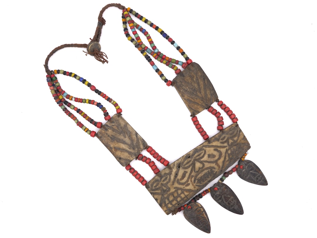 SEMA - Vintage Carved Yak Bone Tribal Faces Ceremonial Necklace From ...