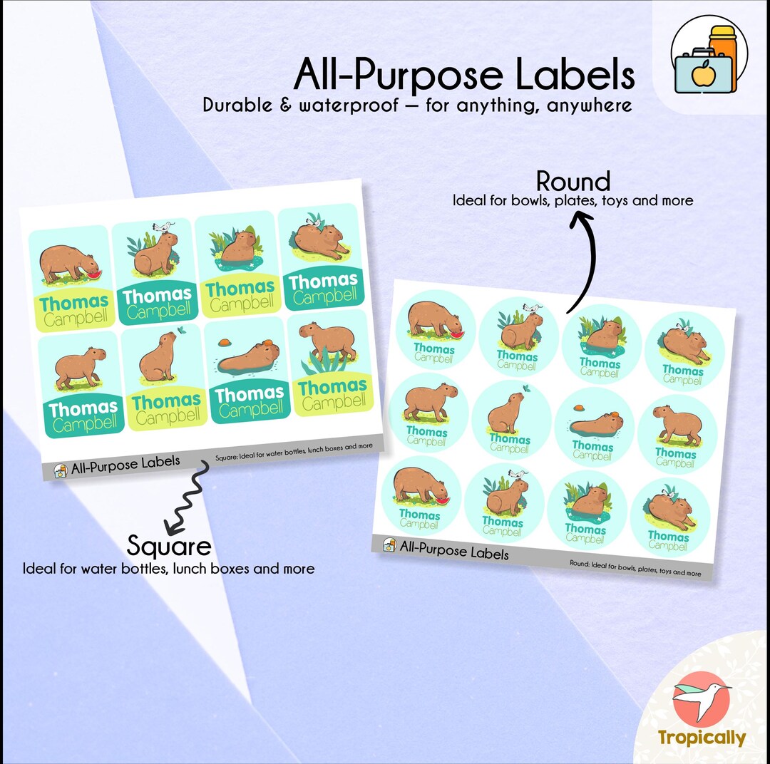 FLUFFY CAP All-purpose Name Labels | Capybara Cuteness | Personalized ...
