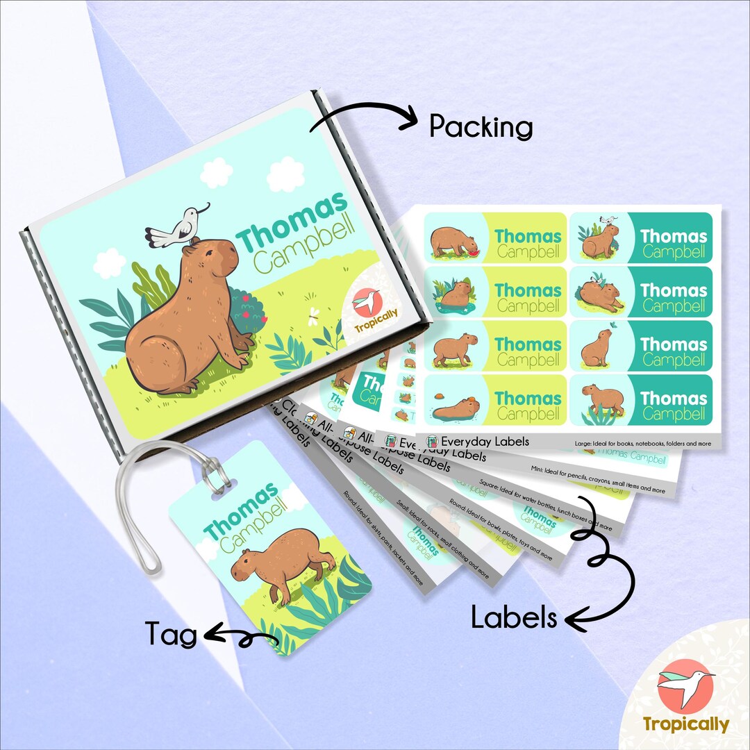 FLUFFY CAP Name Label Combo | Capybara Cuteness | Personalized Labels ...