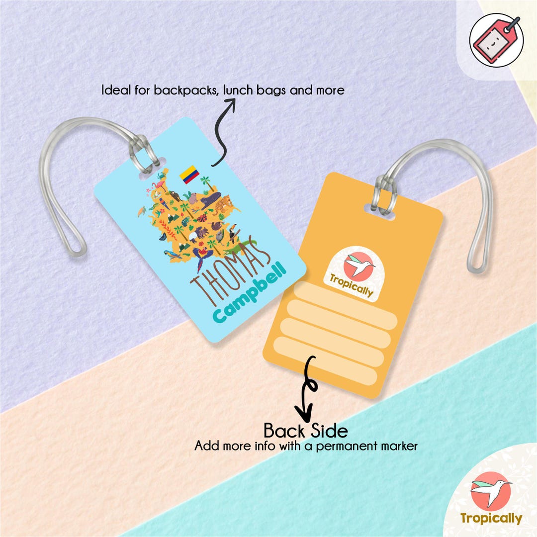 EXOTICLAND Bag Tag | Colombia Theme | Personalized ID Tag for Backpacks ...