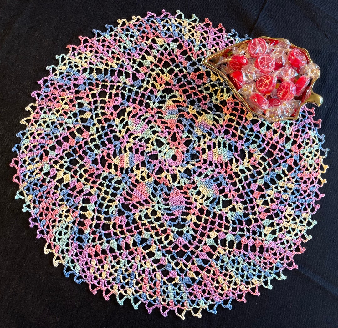 Round Rainbow Table Topper, Table Crochet Runner, Colorful Table Doily ...