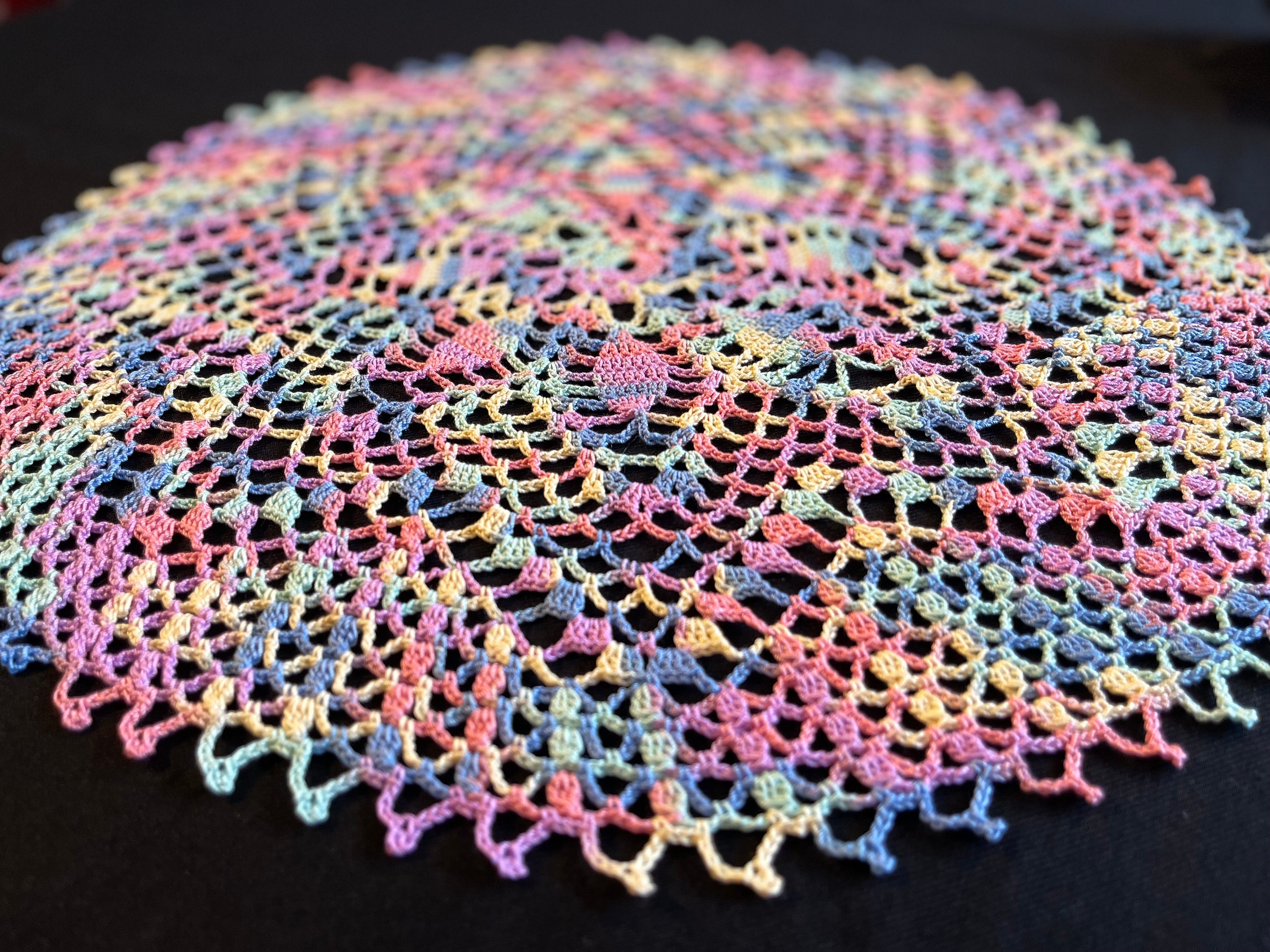 Round Rainbow Table Topper, Table Crochet Runner, Colorful Table Doily ...