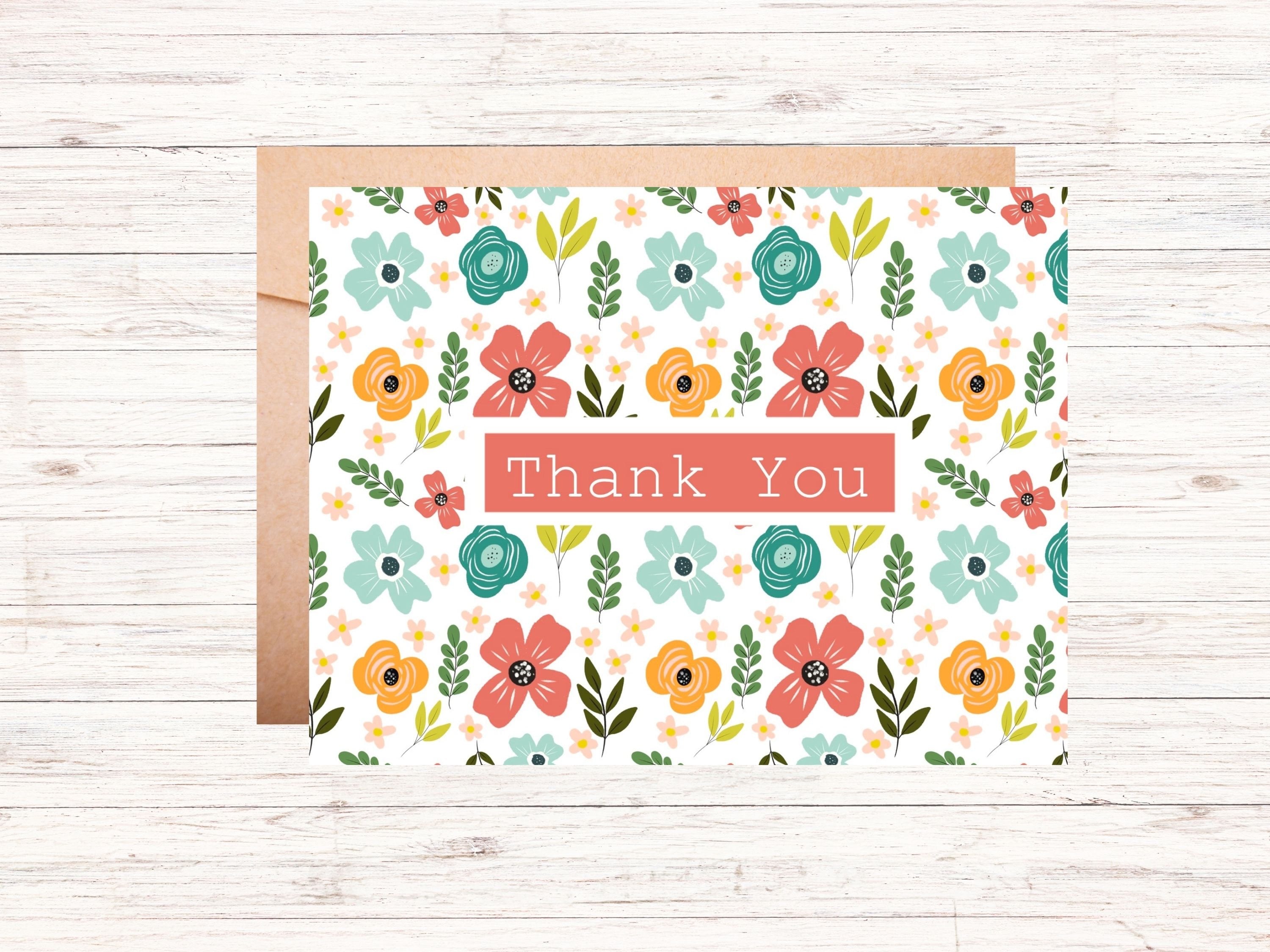 Thank You Flower Card- Bright Floral Greeting Card - Etsy