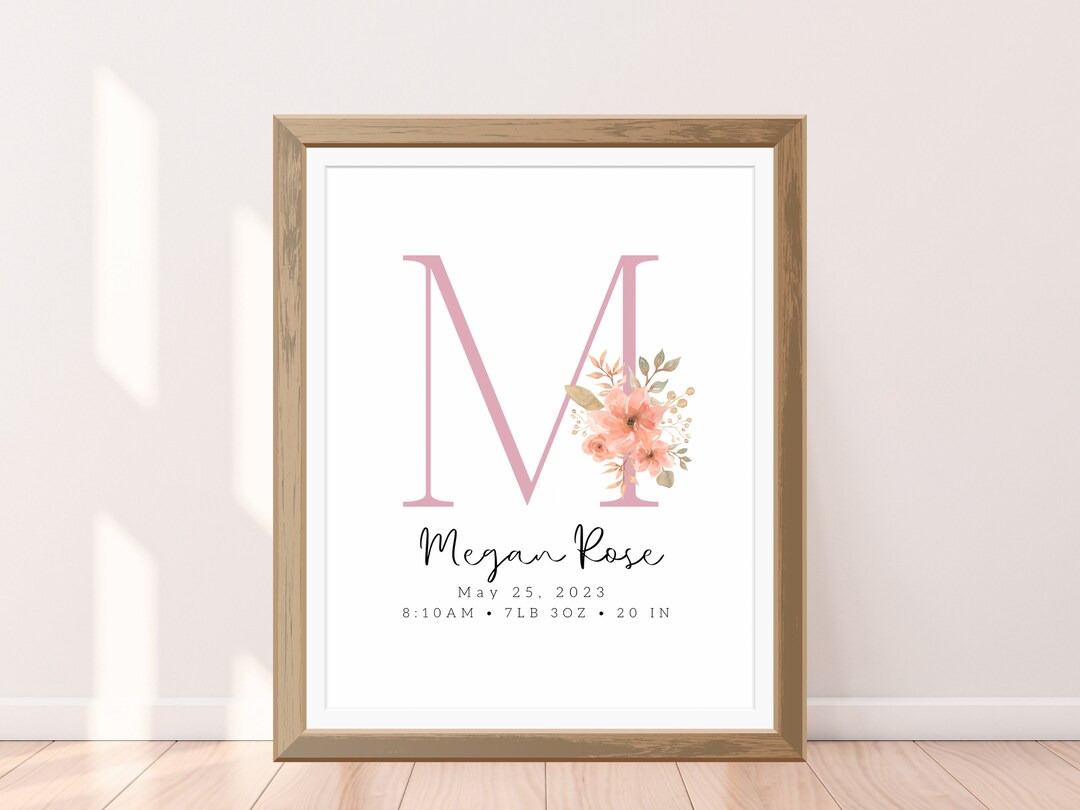 Custom Floral Birth Stat Print - Etsy