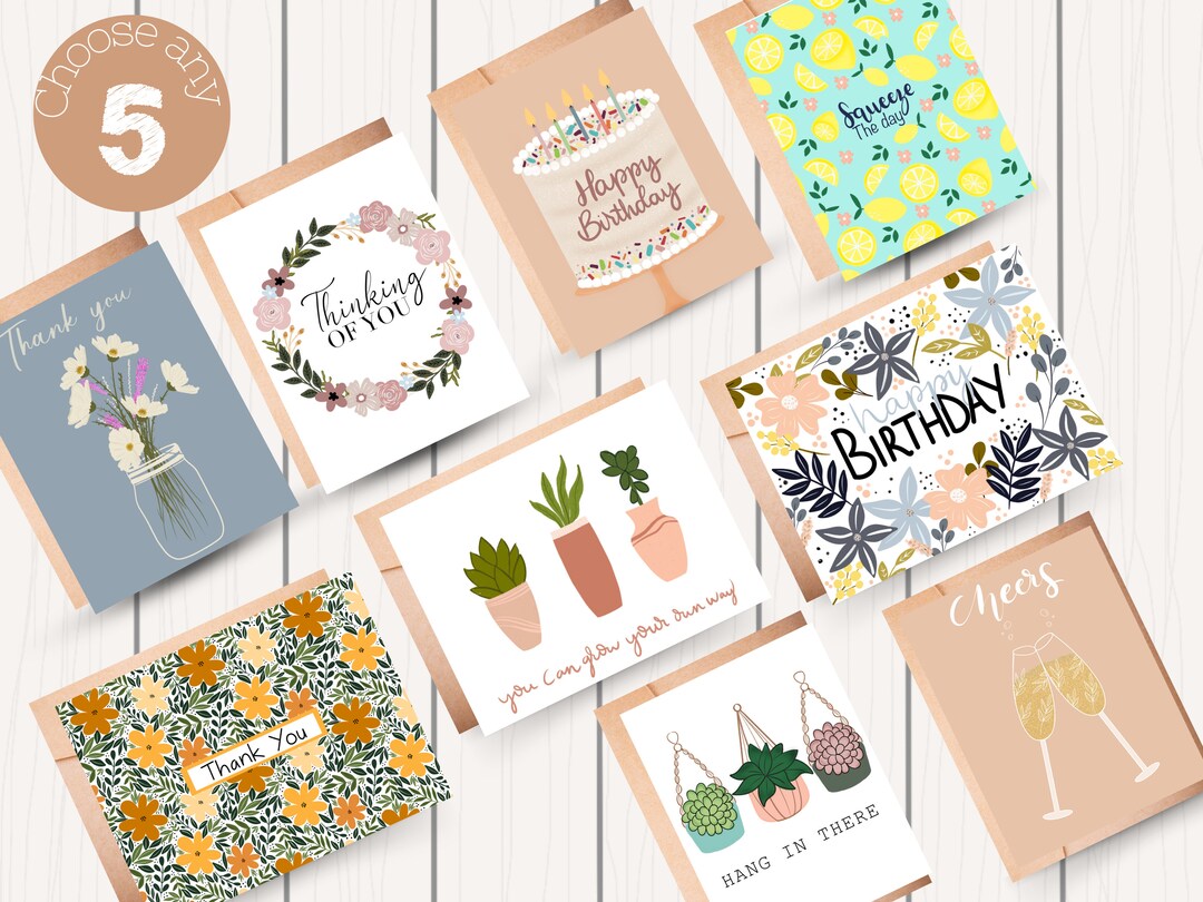 Greeting Card Bundle Pack of 5 Cards - Etsy