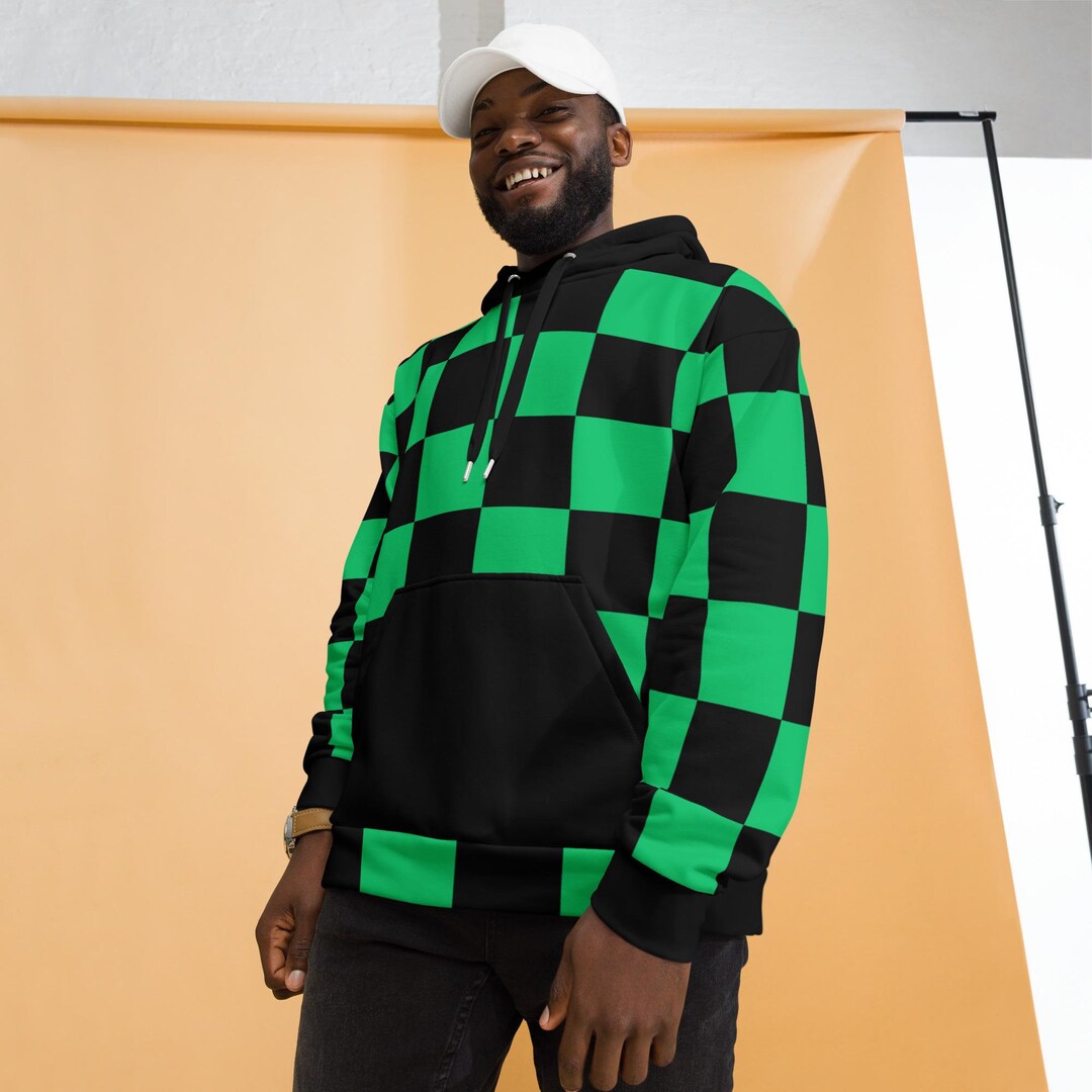 Slayer Style Anime Gym Hoodie, Green & Black Checker Sweatshirt ...
