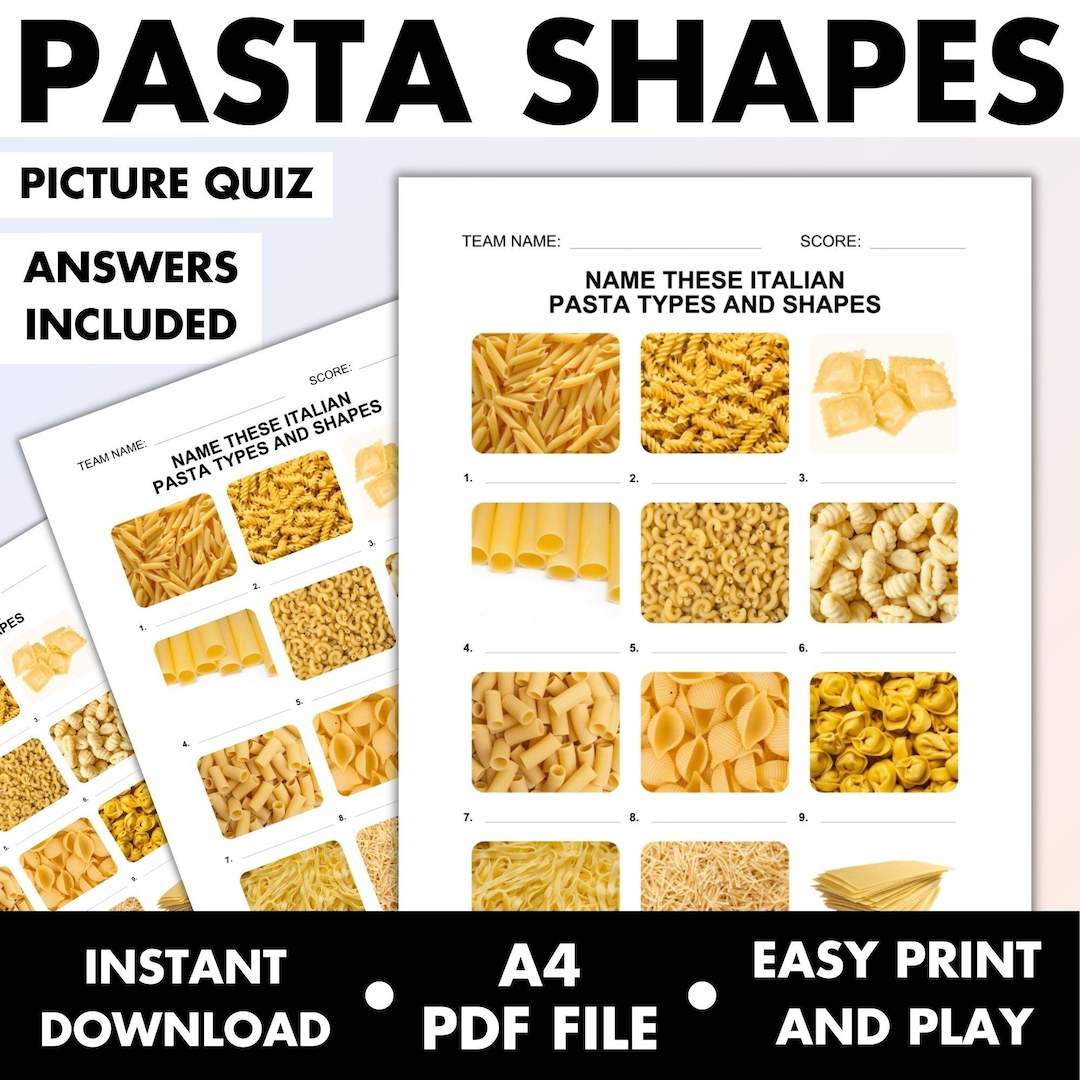 Pasta Shapes and Types Picture Quiz • Italian Pasta Pub Quiz Picture ...