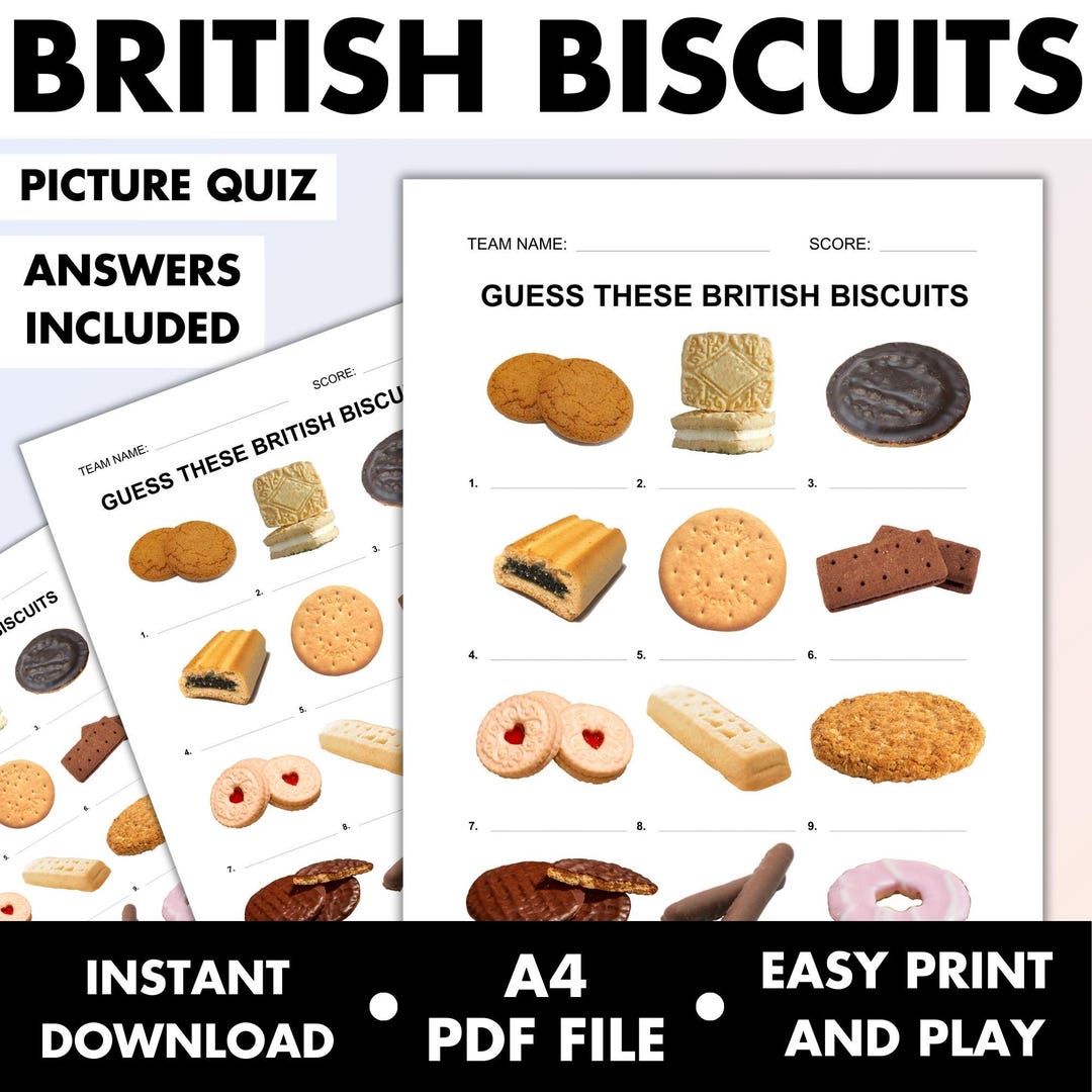 British Biscuits Picture Quiz • Guess the Biscuit Pub Quiz Picture Round • Printable Trivia ...