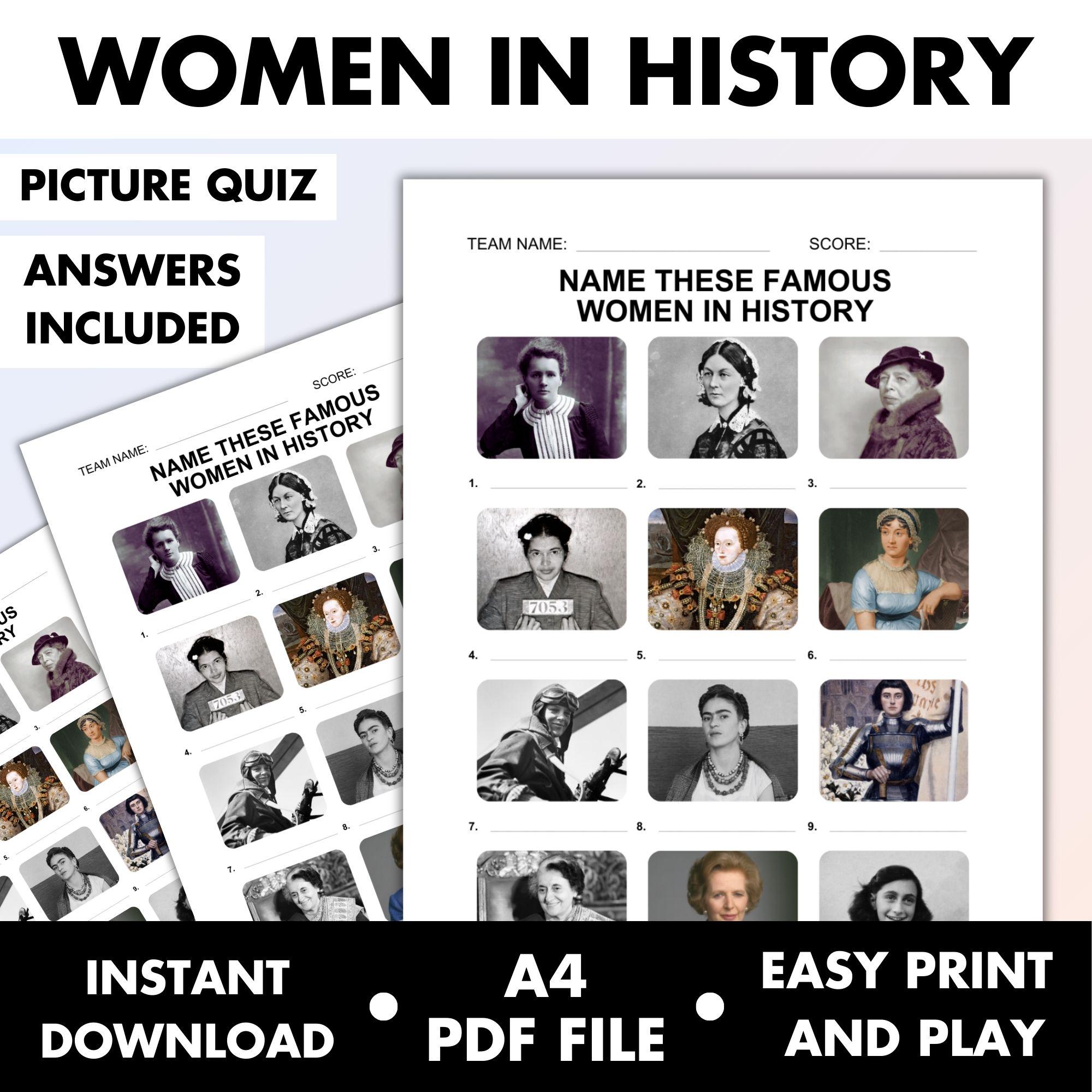 Famous Women in History Picture Round • Printable Picture Quiz ...