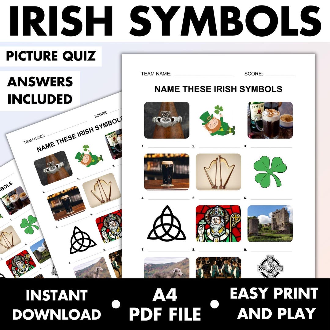 Irish Symbols Picture Quiz • St. Patricks Day Pub Quiz Picture Round ...