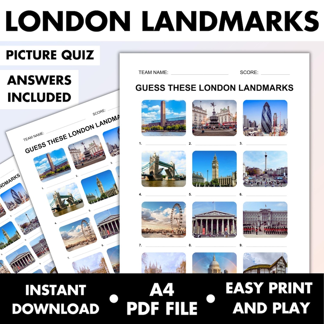 London Landmarks Picture Quiz • Pub Quiz Picture Round • Printable ...