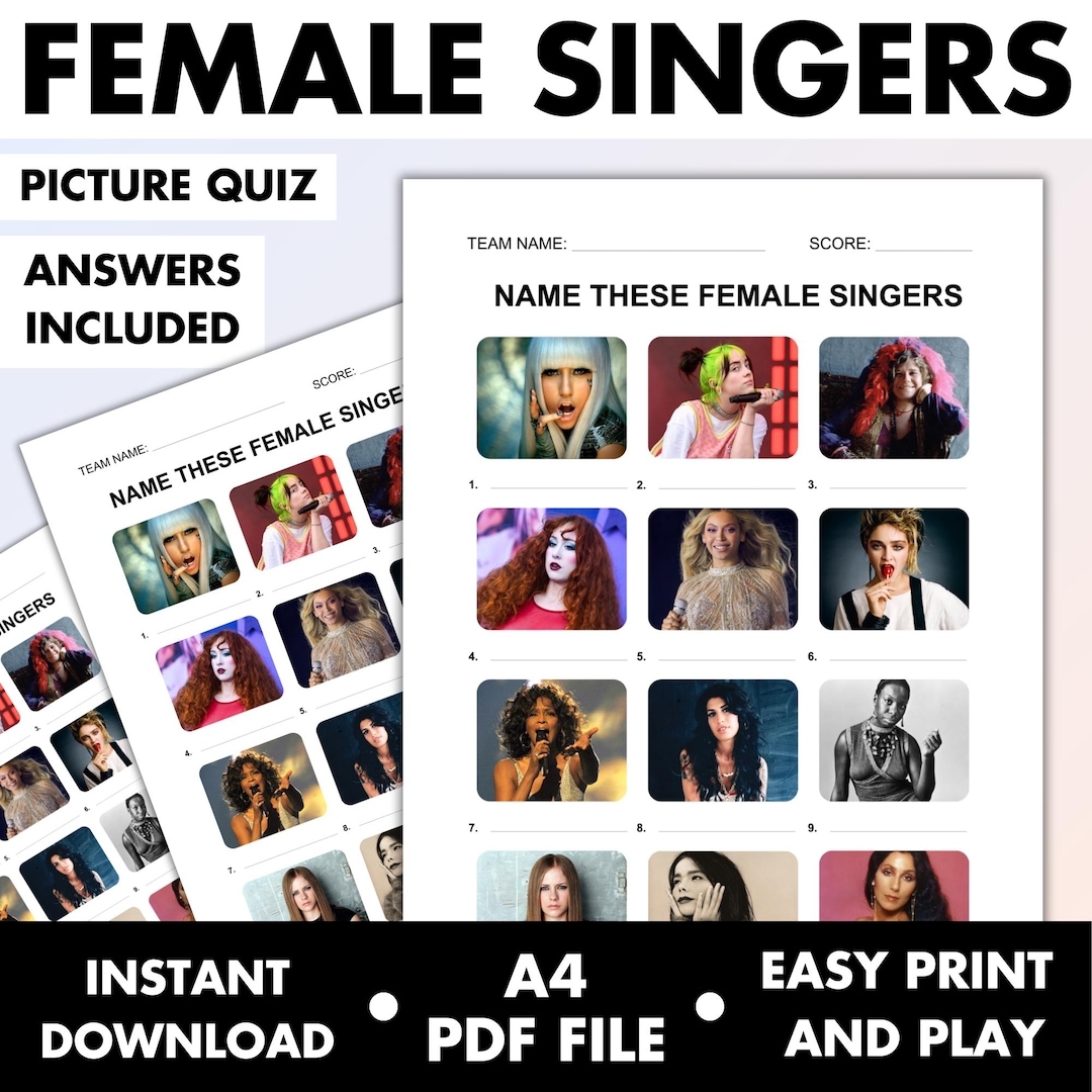 Famous Female Singers Picture Quiz • Women Musicians Printable Picture ...
