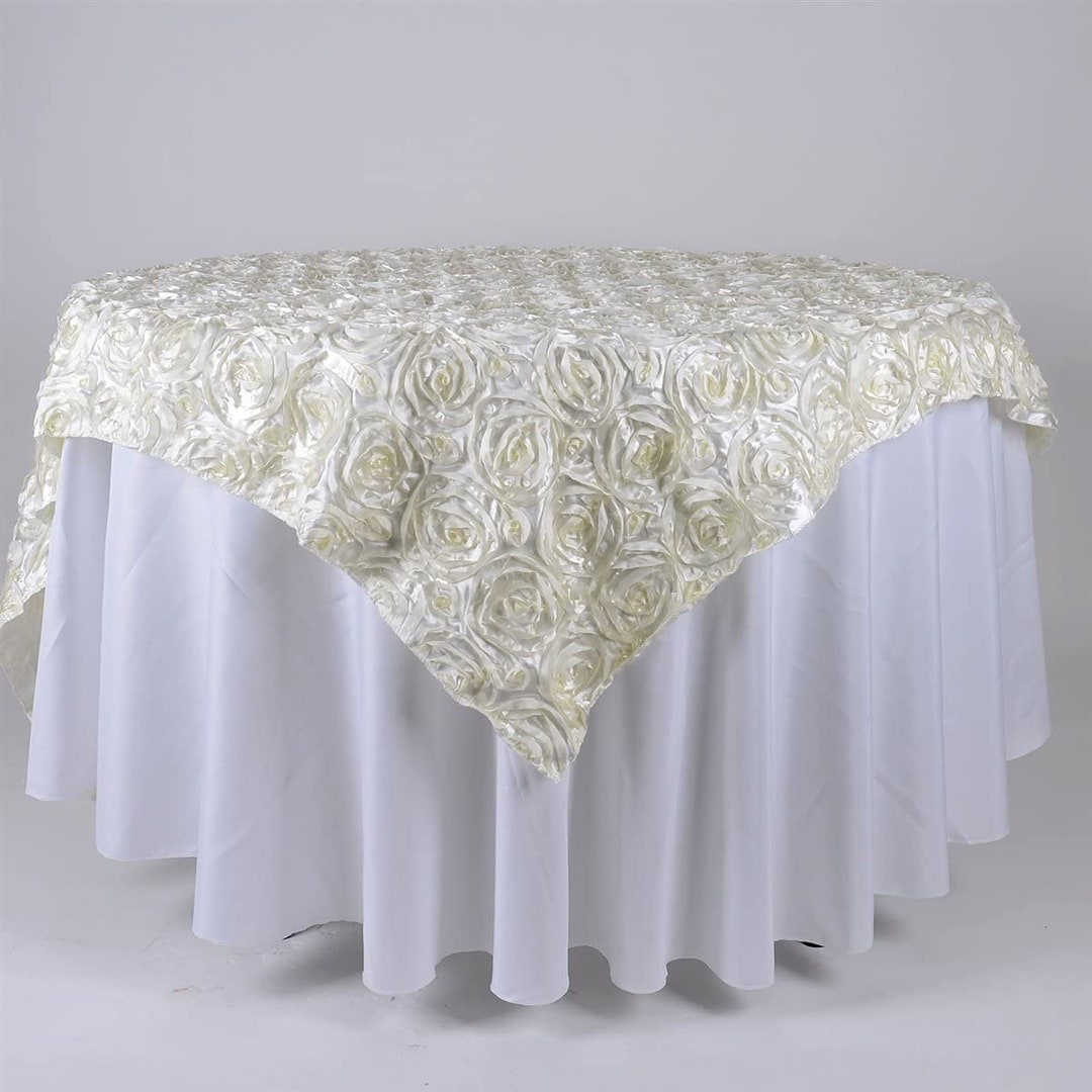 50' X 50 Ivory Satin Raised Rosettes Overlay Tablecloth Wedding Party ...