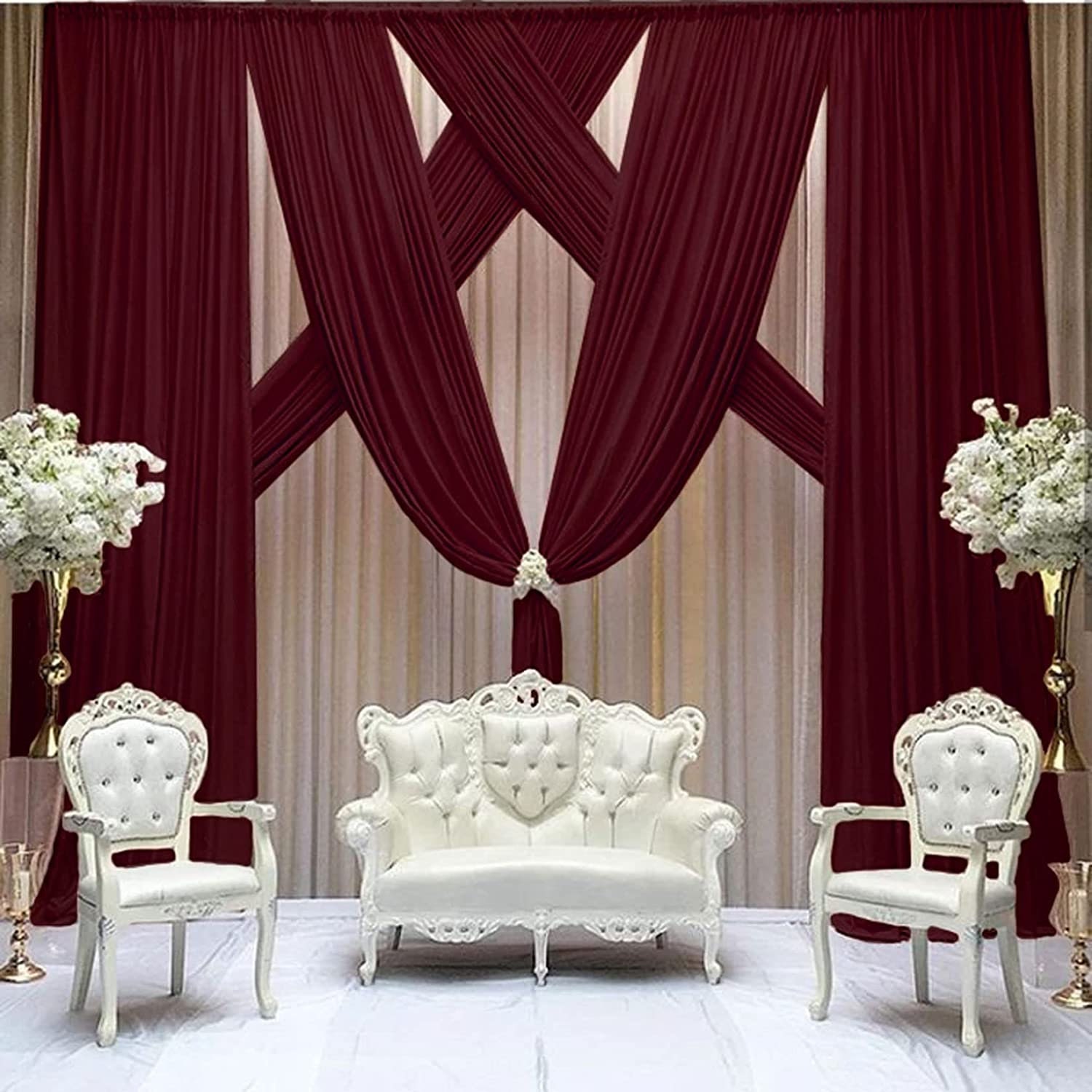 Backdrop Chiffon Curtains 20' X 30' Ft BURGUNDY 6 Panels Chiffon ...