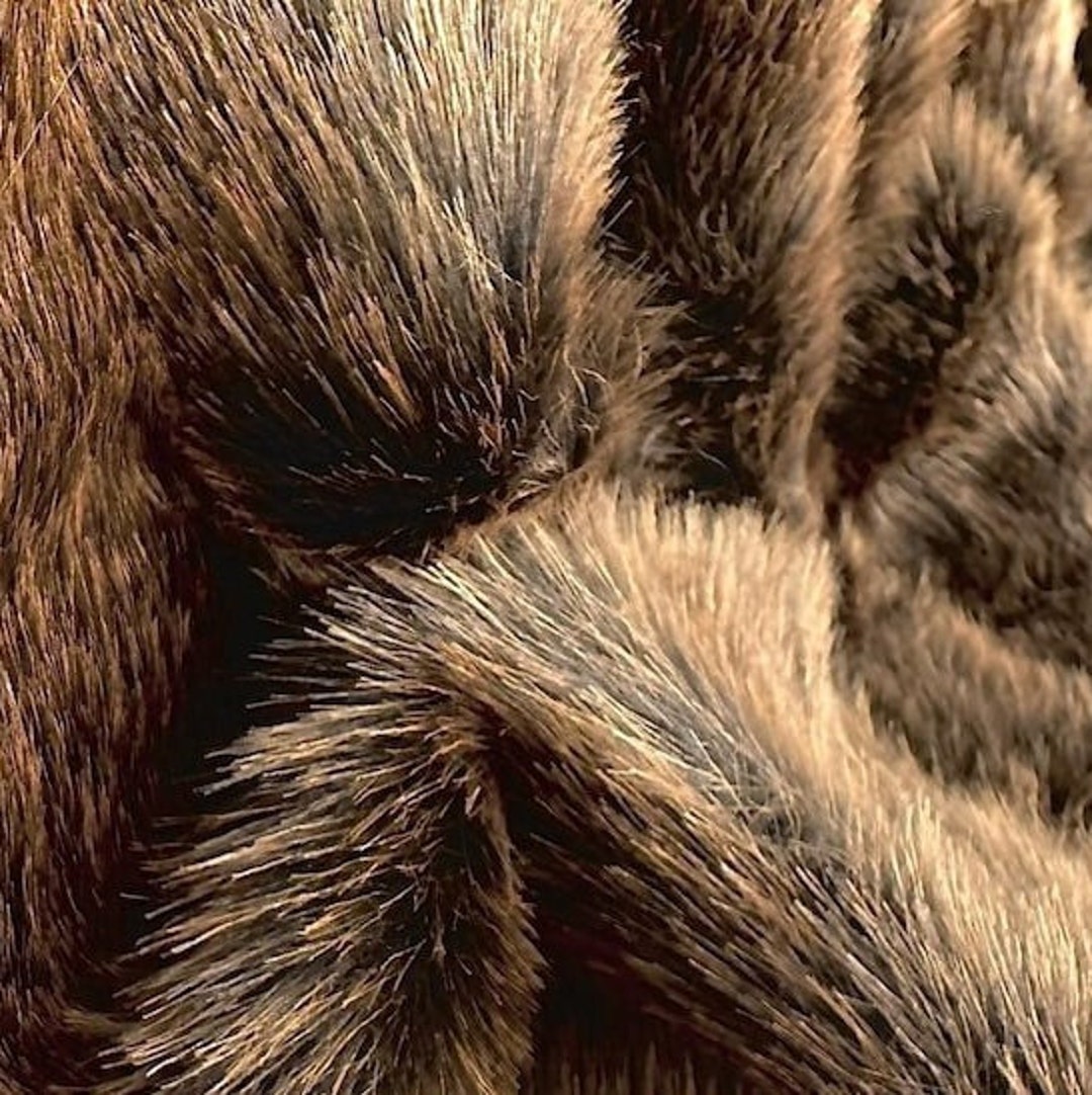 BEAR Faux Fake Fur Animal Short Pile Fabric BROWN/GOLD by the Yard for ...