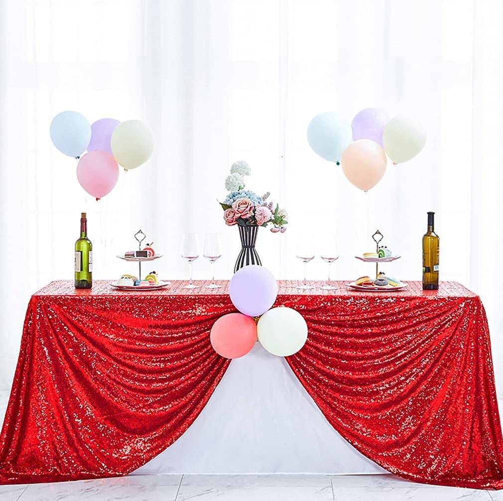 Red Glitz Sequin Rectangular Tablecloth / Table Covers Decorations for ...