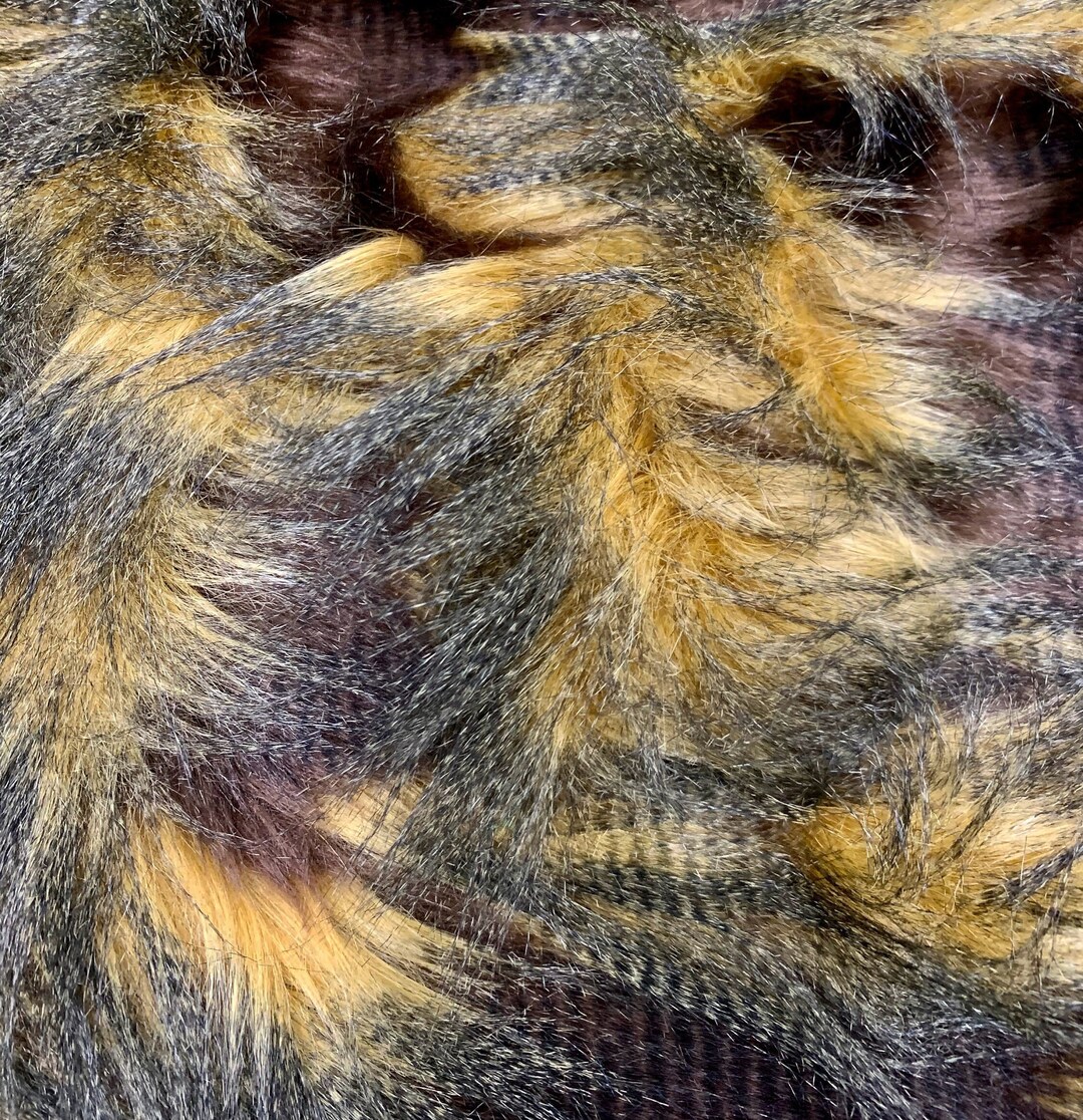 DARK BROWN GOLD Faux Fake Fur Feathered Bird Long Pile Fabric for ...