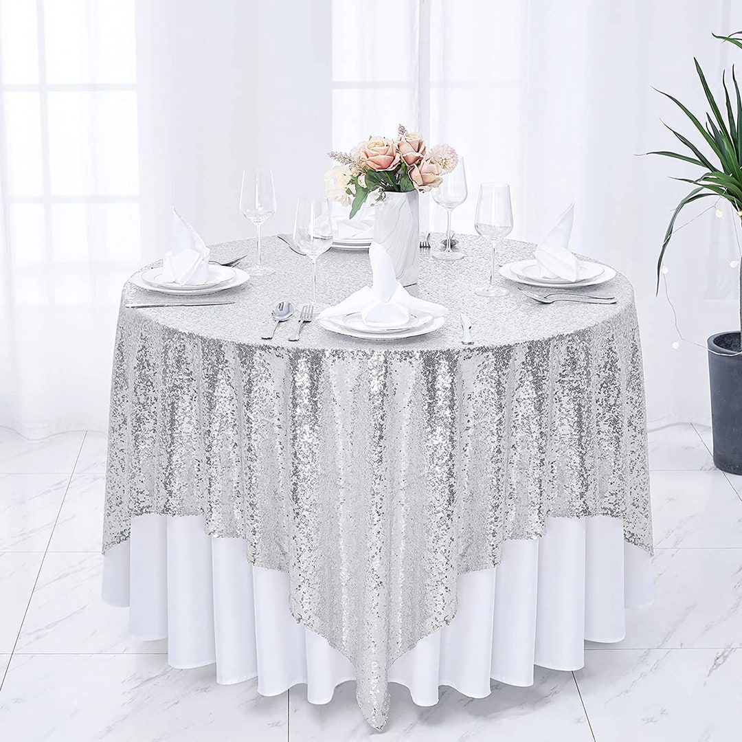 50x50 Inch Square Sequin Tablecloth Silver Glitter Tablecloth for ...